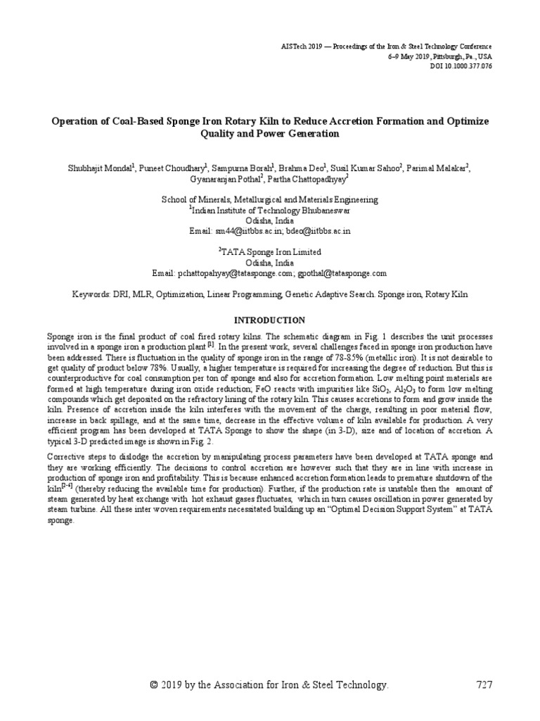 Operation of Coal-Based Sponge Iron Rotary Kiln To Reduce Accretion ...