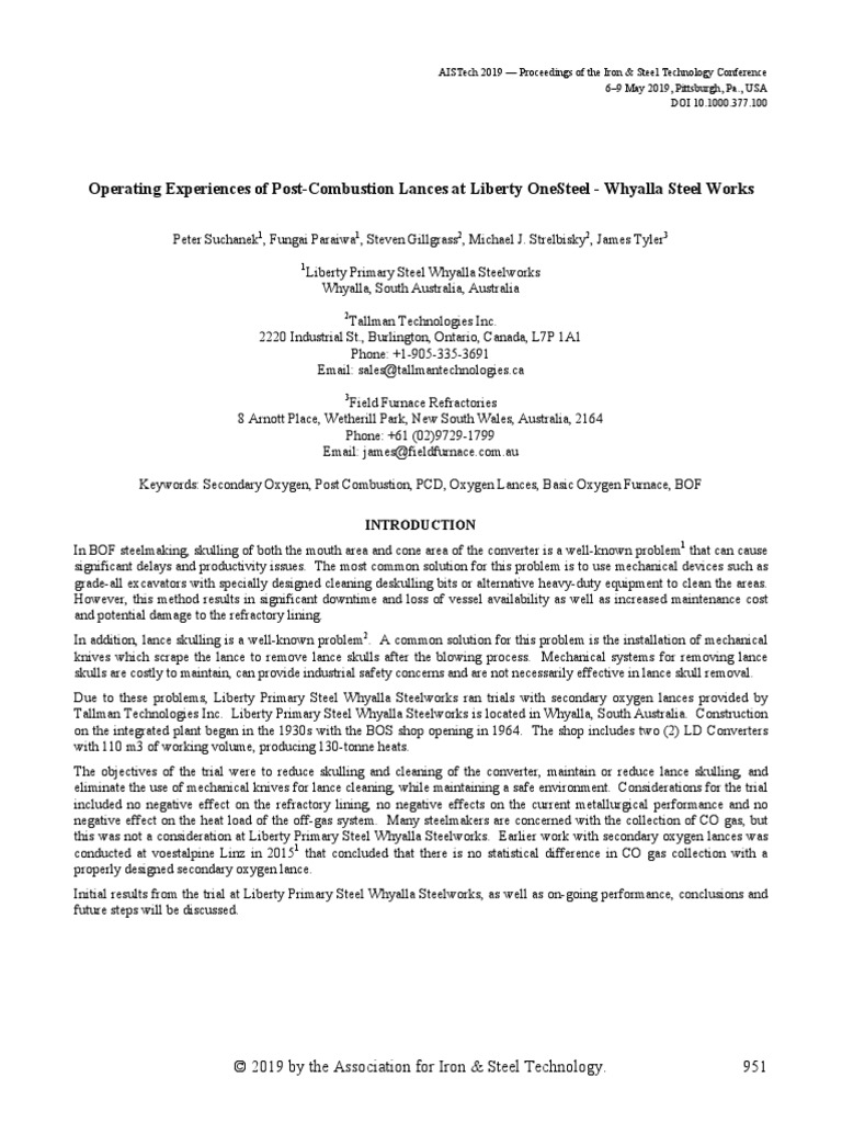 Operating Experiences of Post-Combustion Lances at Liberty OneSteel ...
