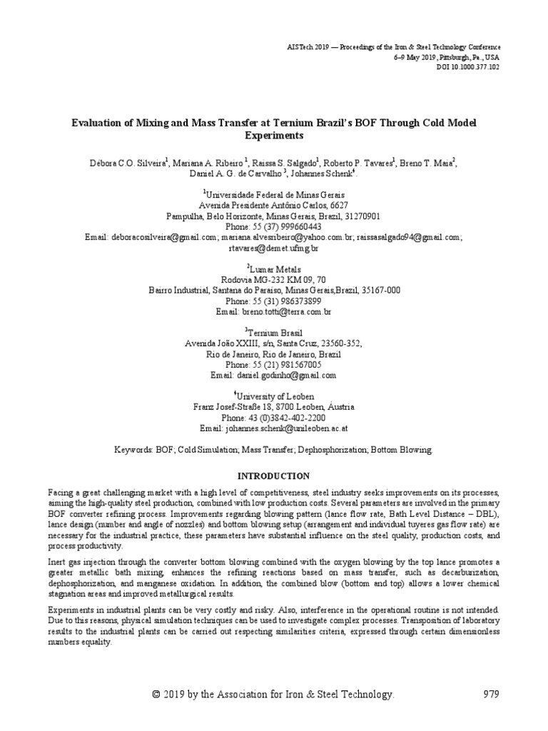 Evaluation of Mixing and Mass Transfer at Ternium Brazil's BOF Through ...