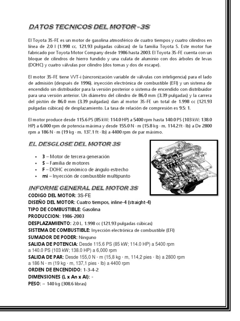 Datos Tecnicos Del Motor | Descargar gratis PDF | Inyección de combustible | Máquinas rotativas