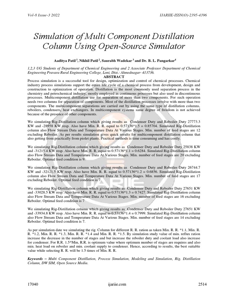 Simulation Of Multi Component Distillation Column Using Open Source 3273