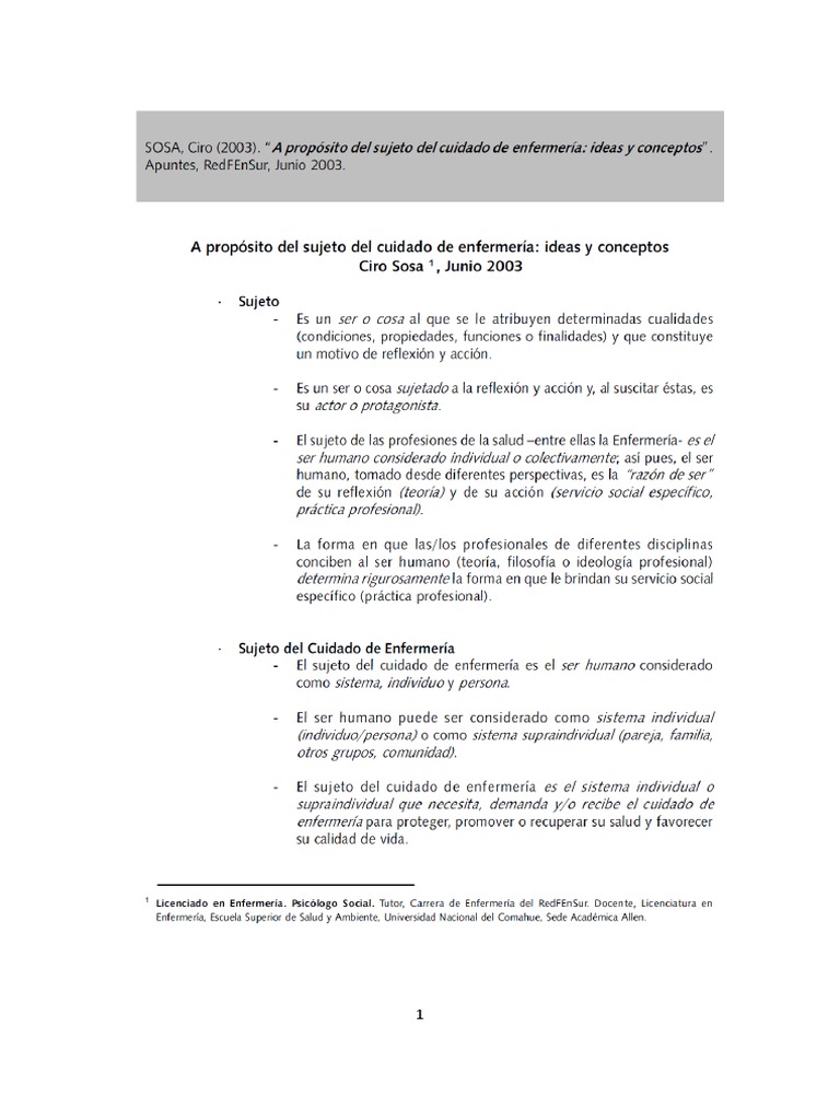A A Proposito Del Sujeto Del Cuidado de Enfermeria-Ideas y Conceptos PDF | PDF