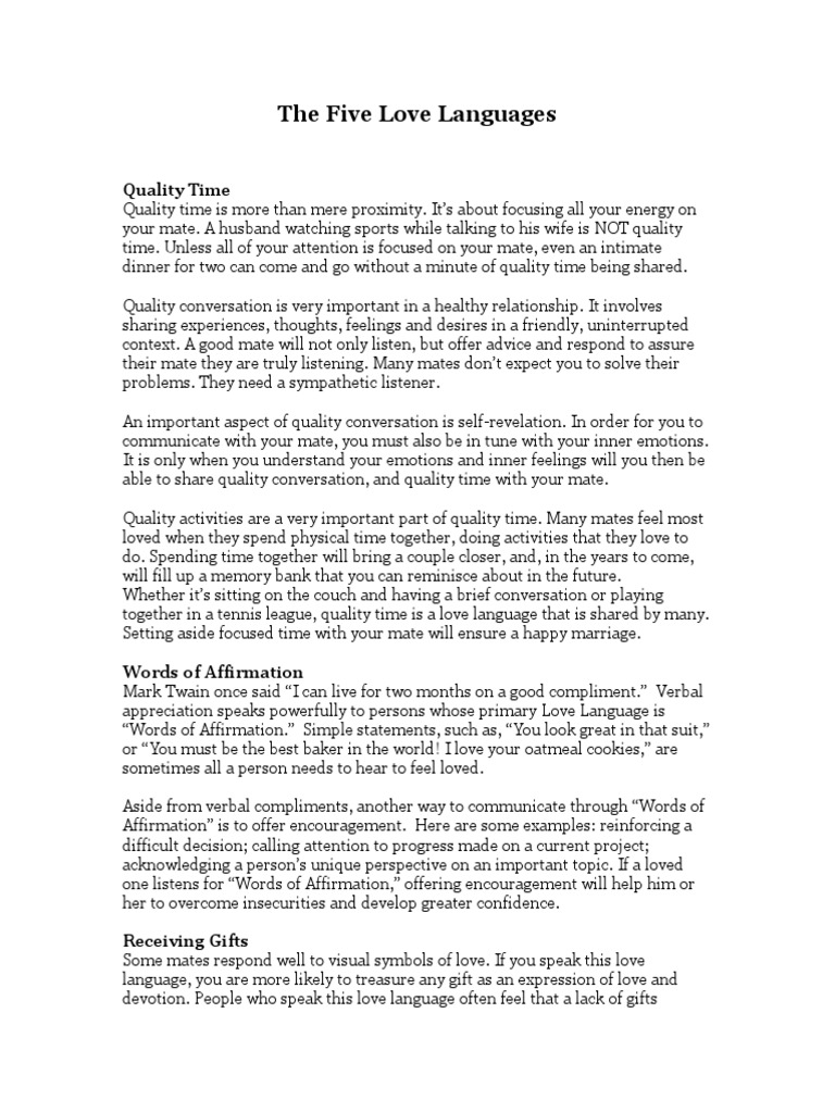 Understanding the Five Love Languages | PDF