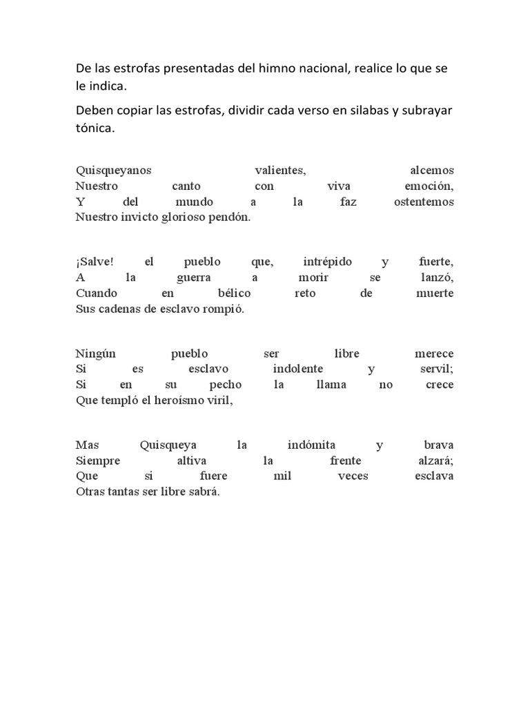 De Las Estrofas Presentadas Del Himno Nacional | PDF