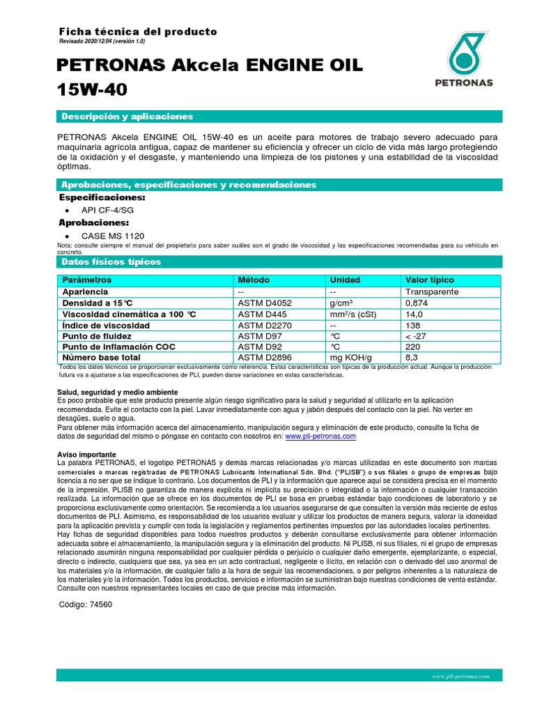 Especificacion de Akcela 15W40 | PDF