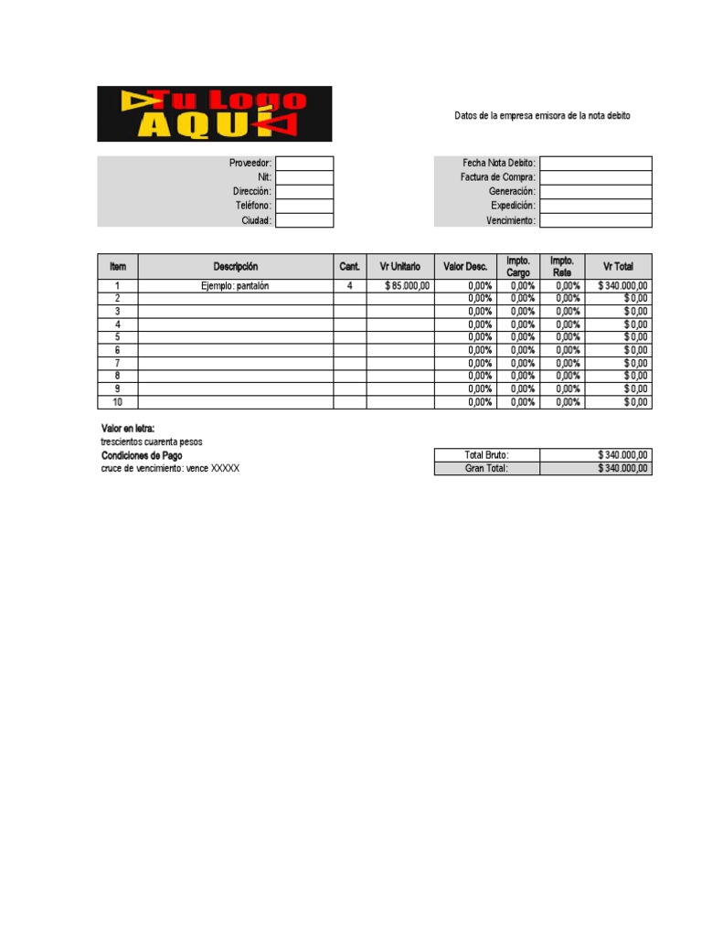 Formato de Nota Debito en Word | PDF