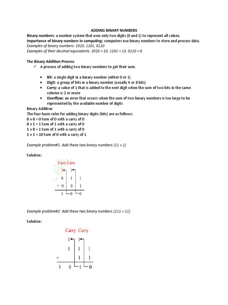 Adding Binary Numbers | PDF