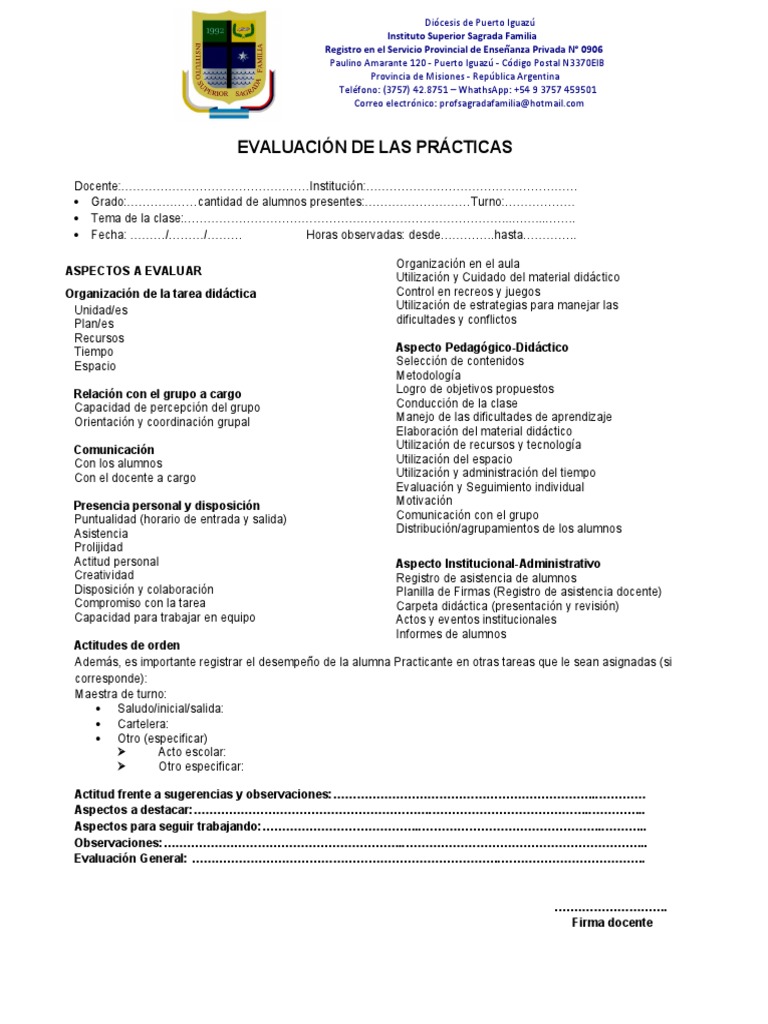 Planilla Evaluación de Las Prácticas 2023 | PDF
