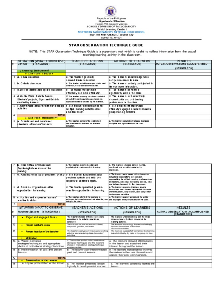 STAR Observation Technique Guide Tool | PDF