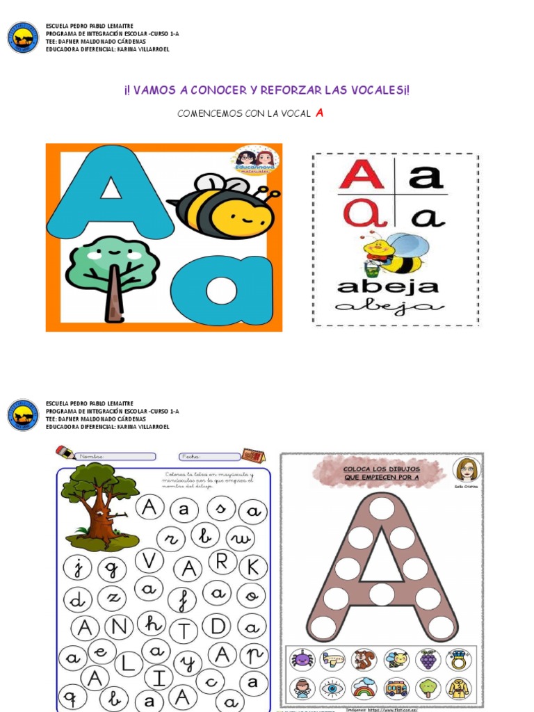 Sonido Inicial Vocales 1-A | PDF