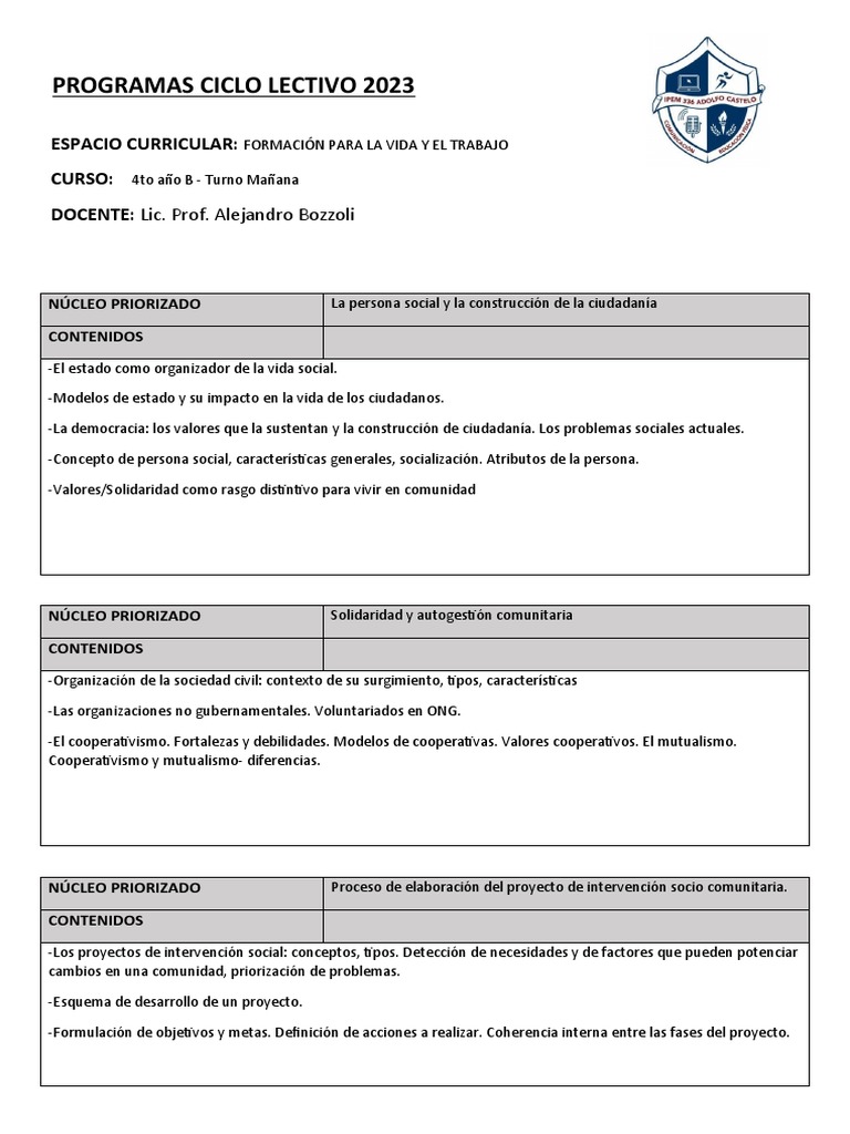 PROGRAMA 2023 FVT 4 Año B | PDF