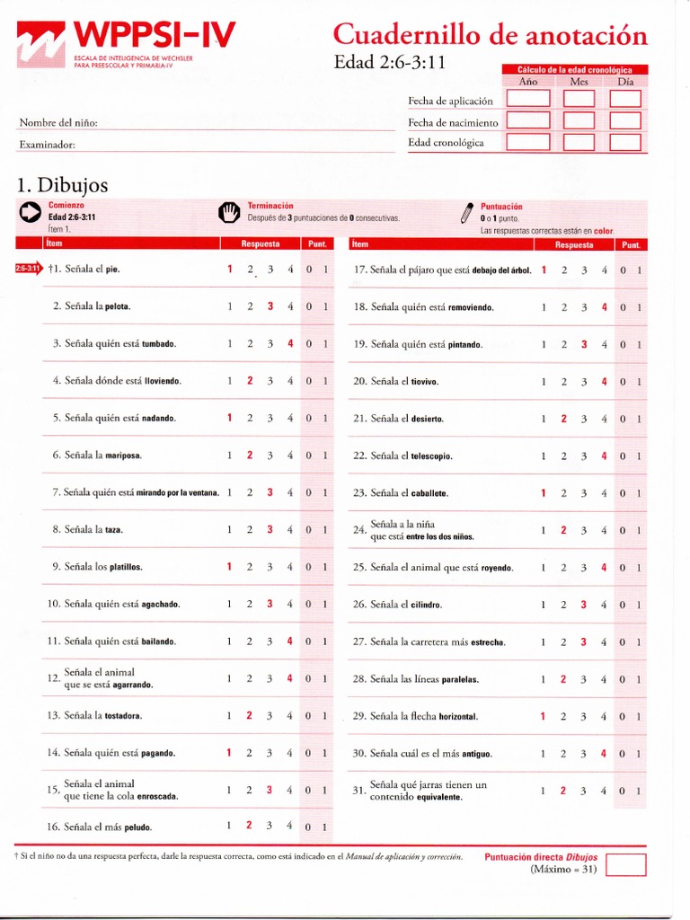 1.wppsi-Iv Cuad-Anot 2.6-3.11 PDF | PDF