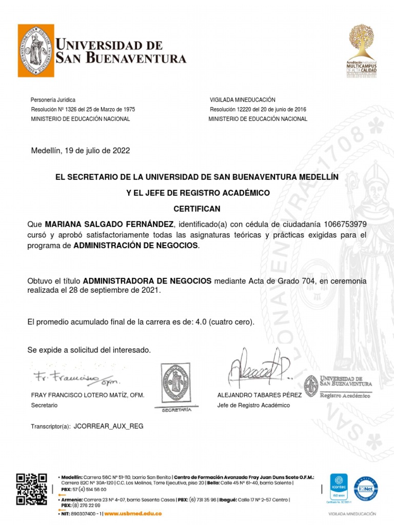 Certificado de Notas PDF | PDF