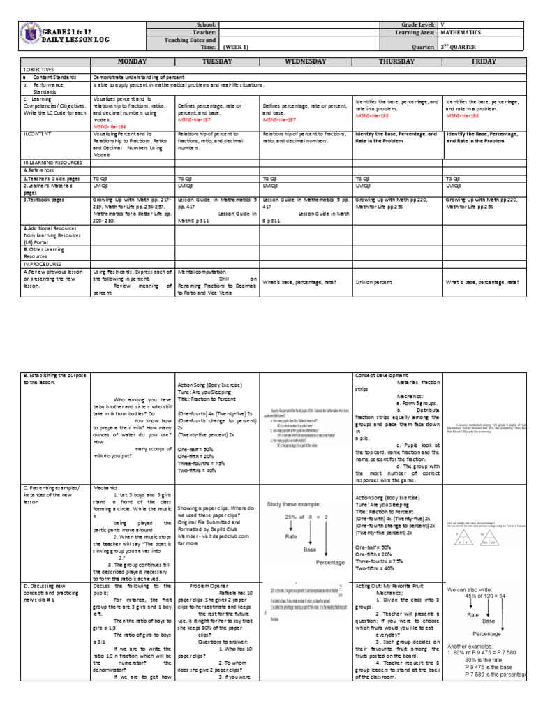 DLL - Mathematics 5 - Q3 - W1 | PDF