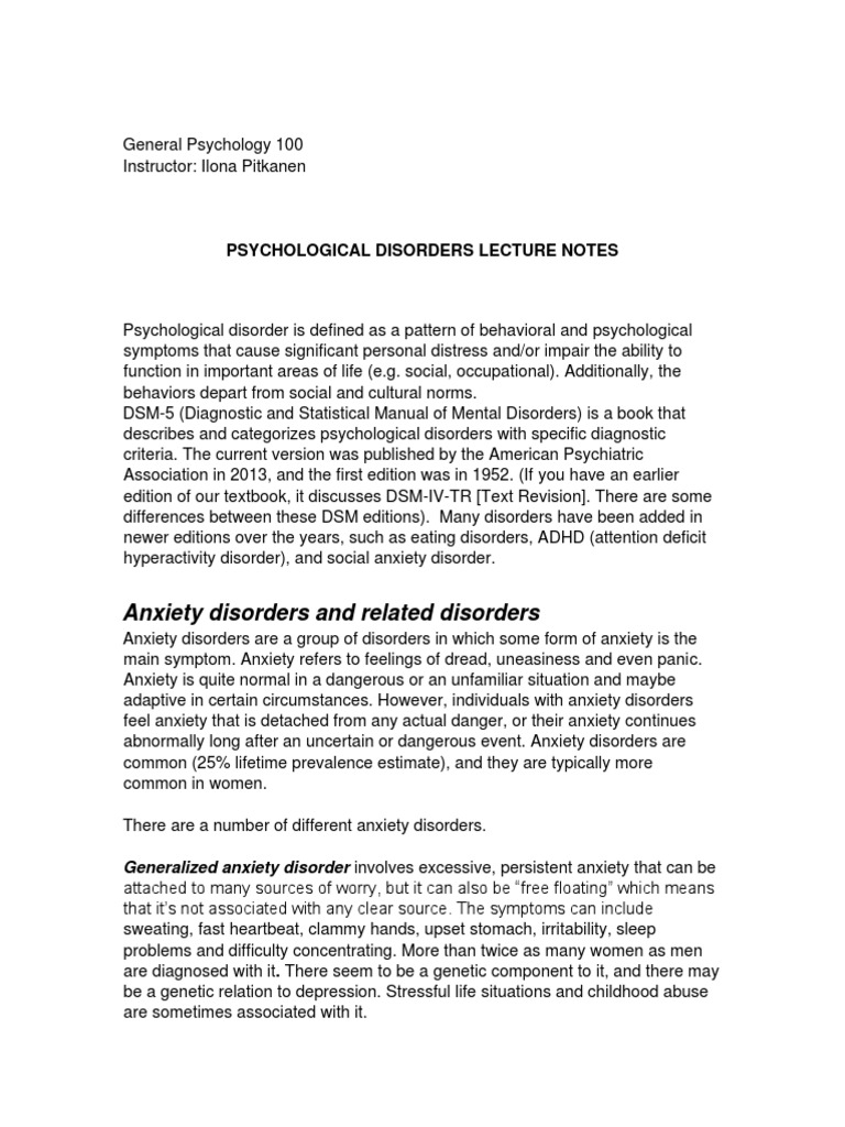 Psychological Disorders Lecture Notes PDF | PDF | Self-Improvement