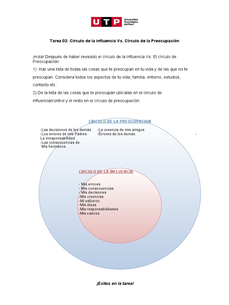 Tarea 03 Círculo de La Influencia vs. Círculo de La Preocupación | PDF ...