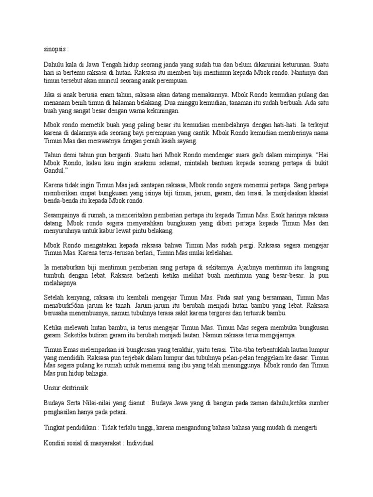 sinopsis unsur ekstrinsik.docx | PDF