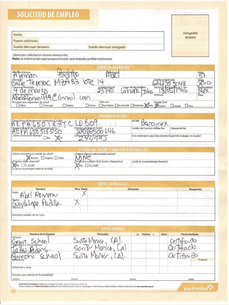Solicitud de Empleo PDF | PDF