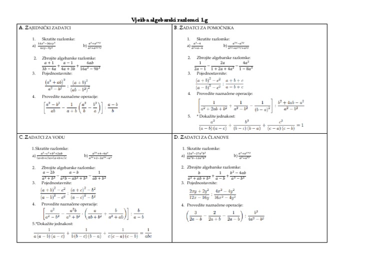 Algebarski Razlomci Ponavljanje | PDF