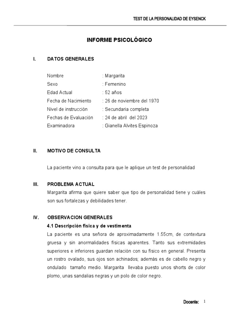 Modelo de Informe Del Eysenck | PDF