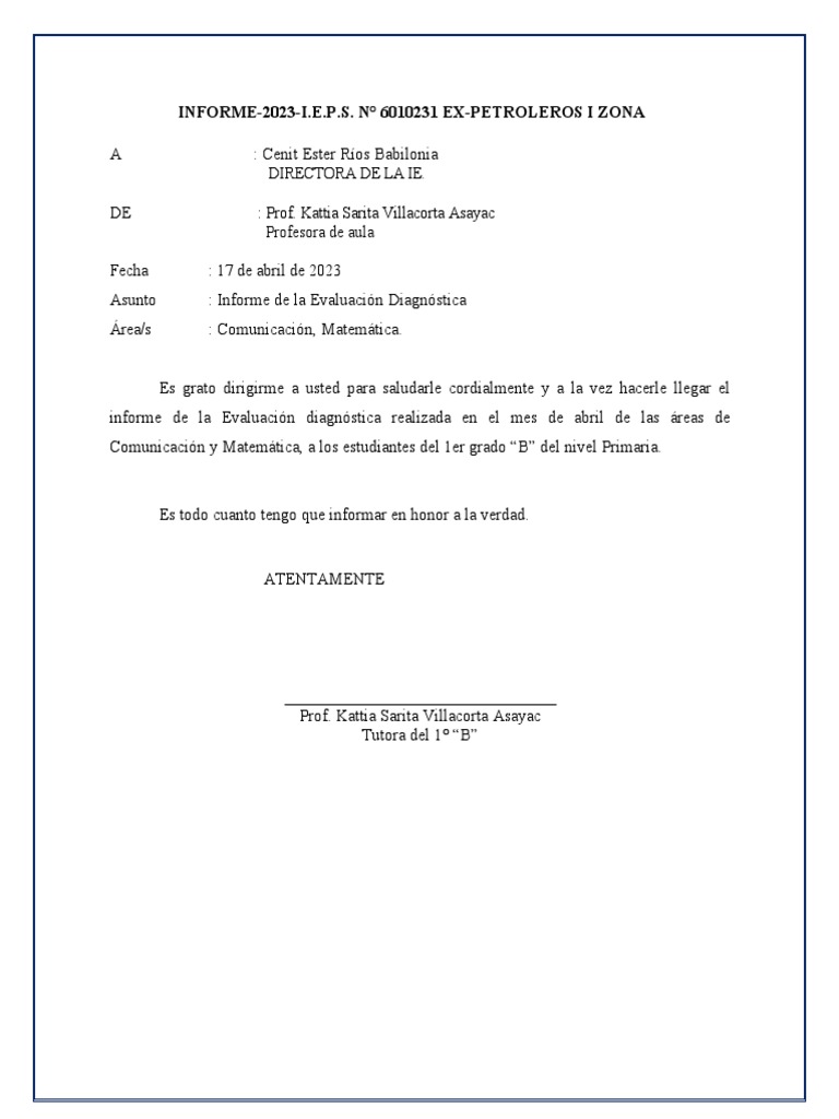 Informe Evaluación Diagnóstica 1°b Pdf 3070