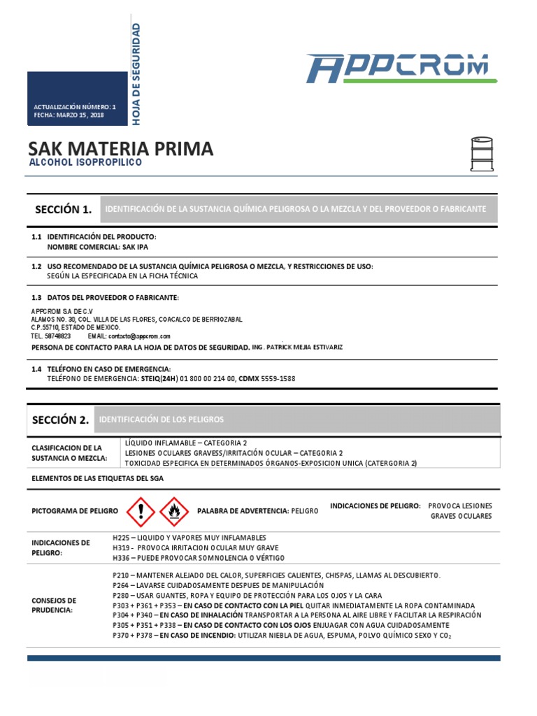 Hoja de seguridad isopropanol | PDF