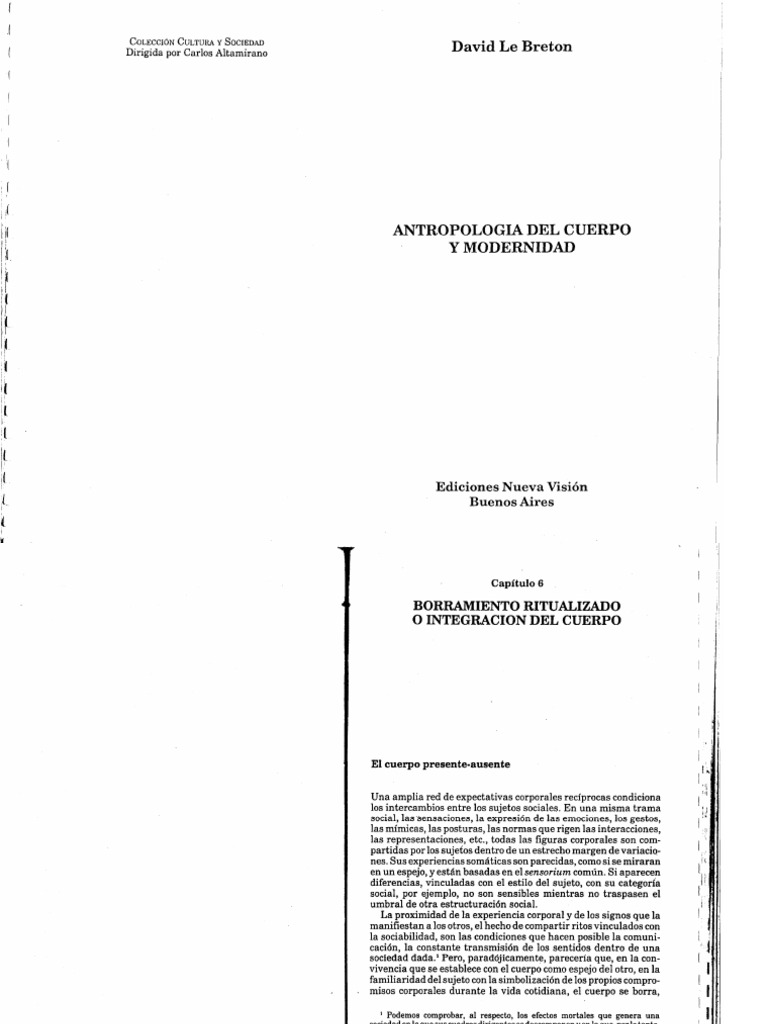 Le Breton, Antrop. Del Cuerpo y Modernidad - Cap 6 PDF | PDF