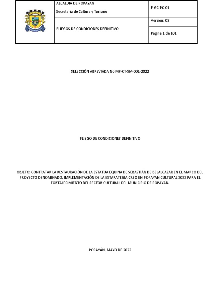Proyecto de Pliegos Definitivo. | PDF