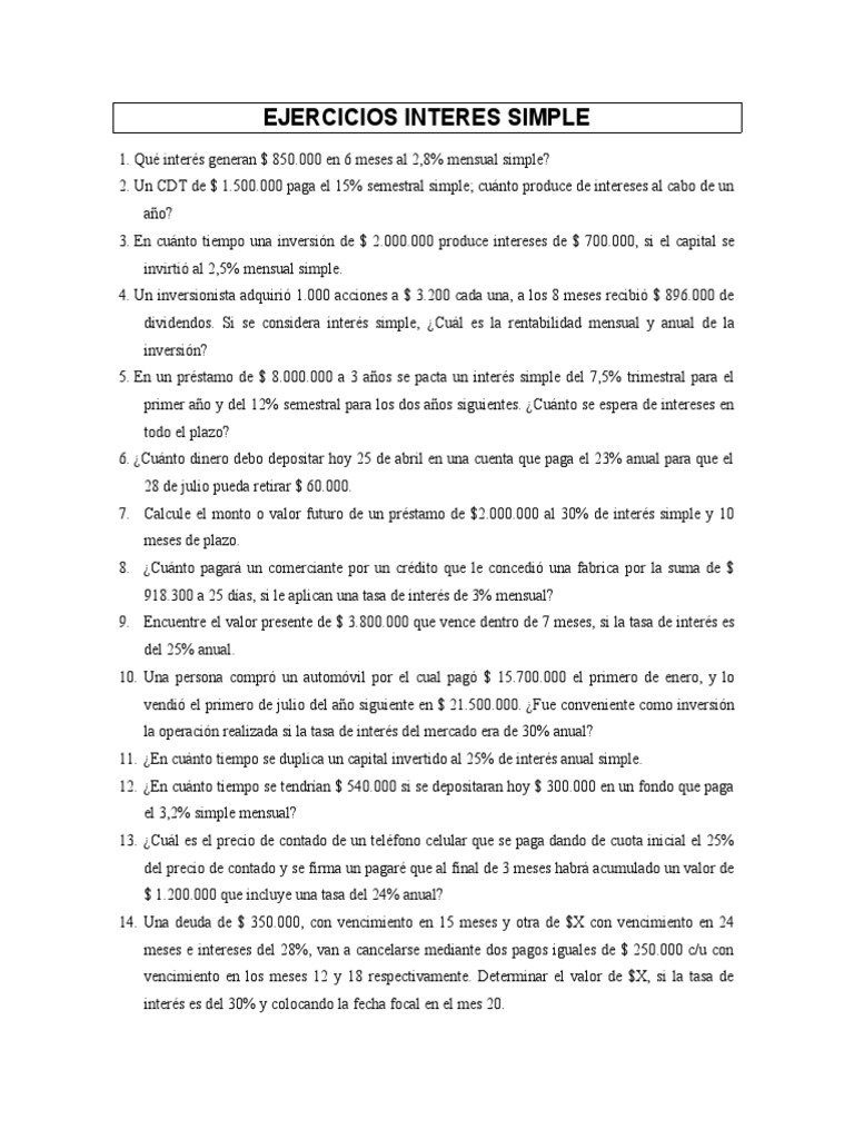 Ejercicios Interes Simple | PDF