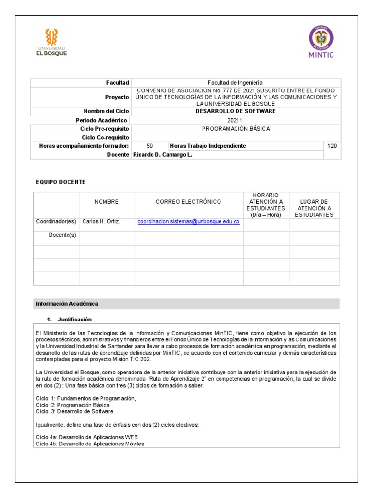 Desarrollo Software: Ciclo 3 MinTIC | PDF