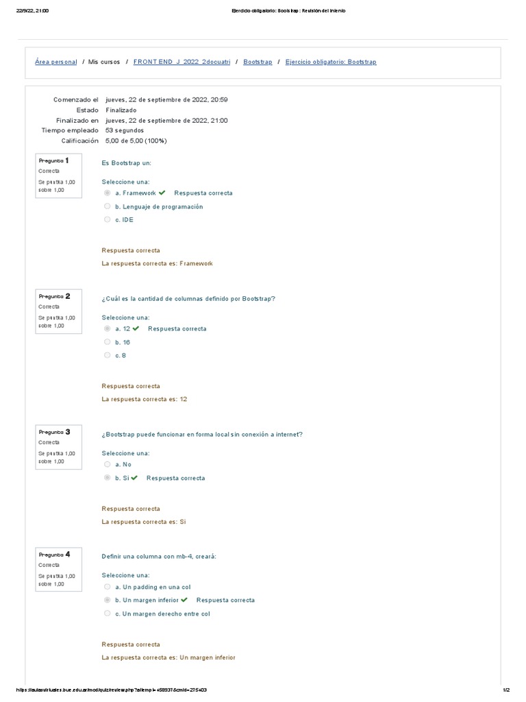 Ejercicio Obligatorio - Bootstrap - Revisión Del Intento PDF | PDF