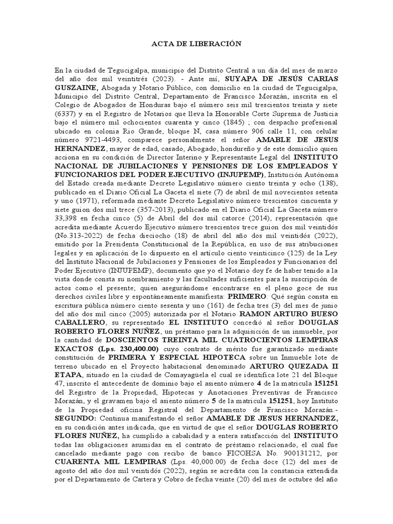 Acta de Liberación | Descargar gratis PDF | Justicia | Crimen y violencia
