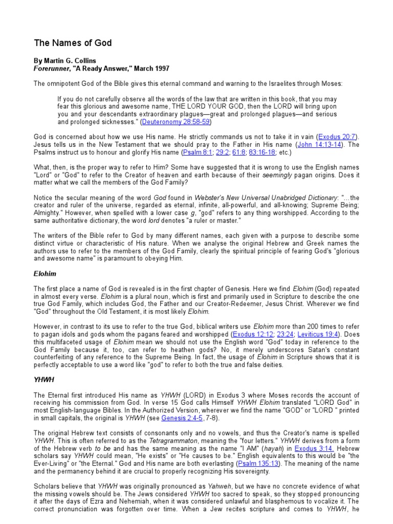 The Names Of God Pdf Names Of God In Judaism Tetragrammaton