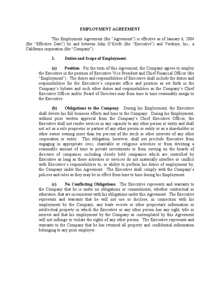 Employment Agreement Pdf Arbitration Executive Compensation