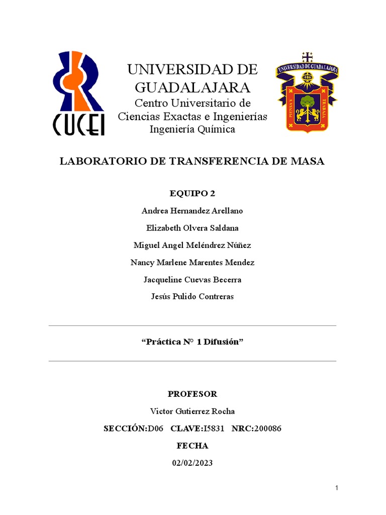 Práctica #1 Difusión Eqx D0X 23-A | PDF | Ciencia y matemáticas | Tecnología