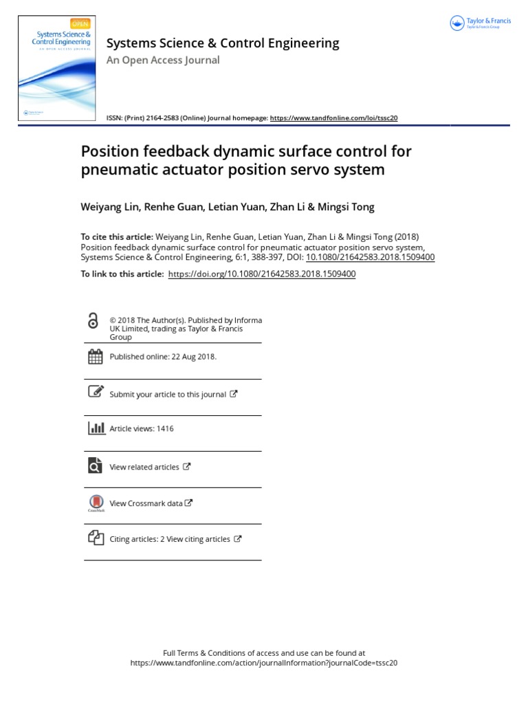 Position Feedback Dynamic Surface Control For Pneumatic Actuator Position Servo System Pdf Pdf 