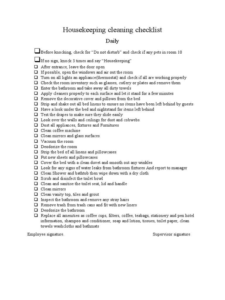 Housekeeping Checklist | PDF