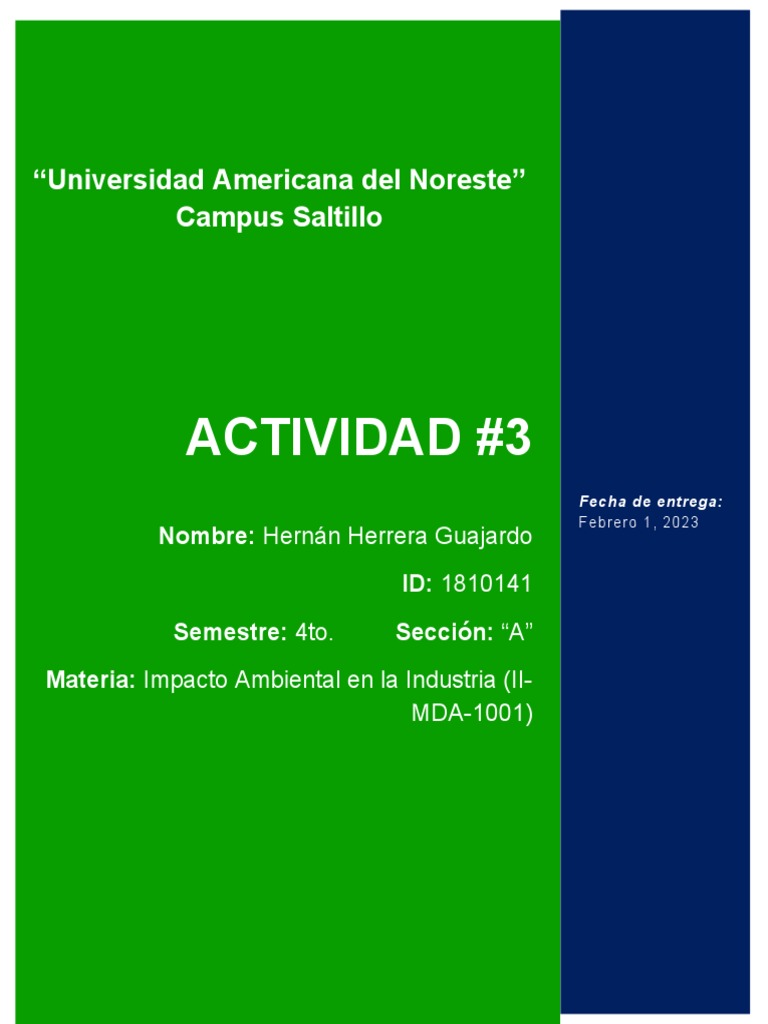 Actividad 3 - Impacto Ambiental en La Flora y Fauna (Impacto Ambiental en La Industria (II-MDA ...