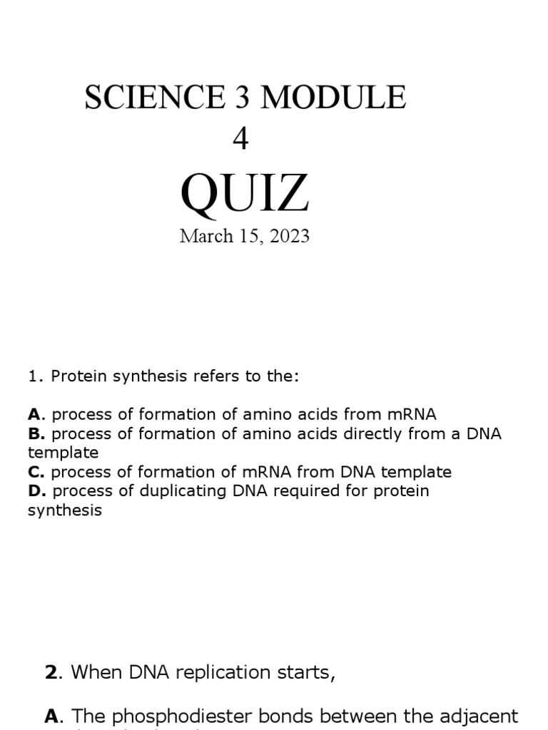 Science Quiz on DNA and RNA Concepts | PDF | Science & Mathematics