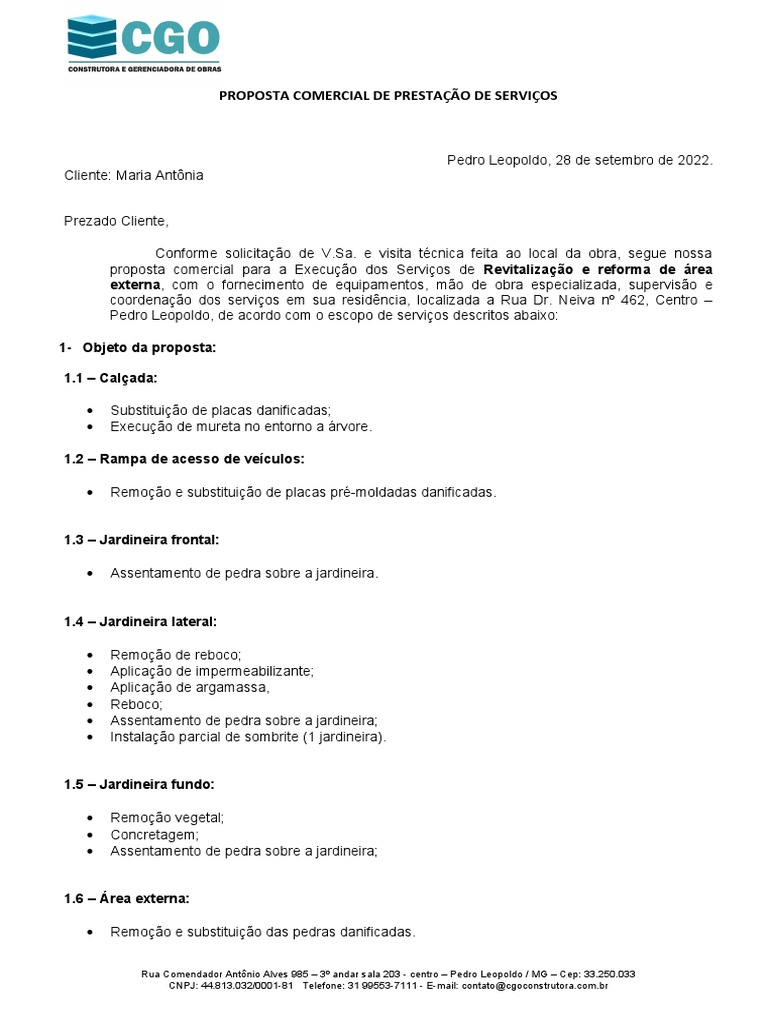 Proposta Comercial de Serviços de Empreitada | PDF