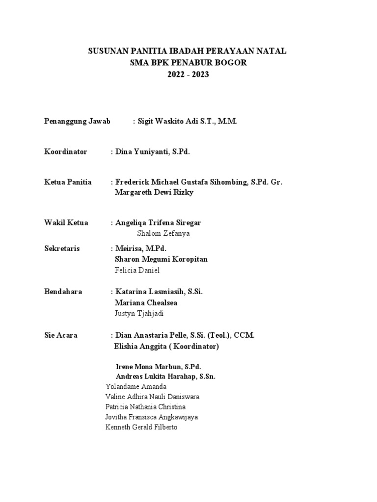 Susunan Panitia Natal 2022 - 2023-1 | PDF