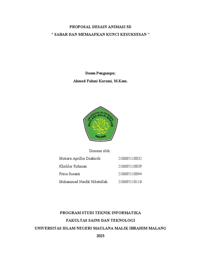 Proposal Desain Animasi 3D | PDF