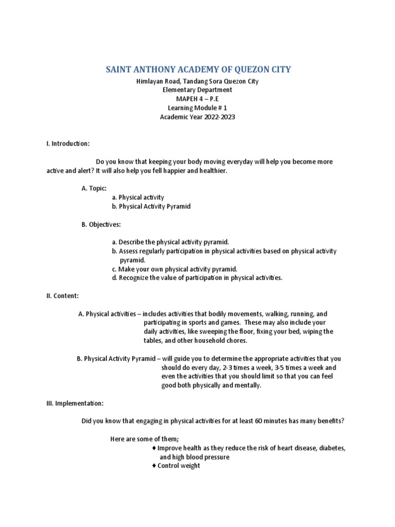 LEARNING MODULE # 1 MAPEH - P.E | PDF