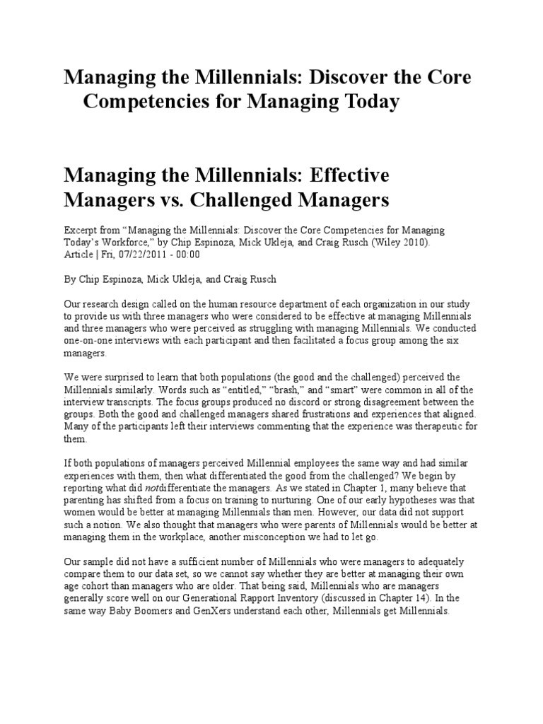 Managing The Millennials | PDF | Millennials | Leadership