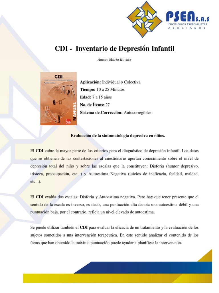 CDI - Inventario de Depresion Infantil PDF | PDF
