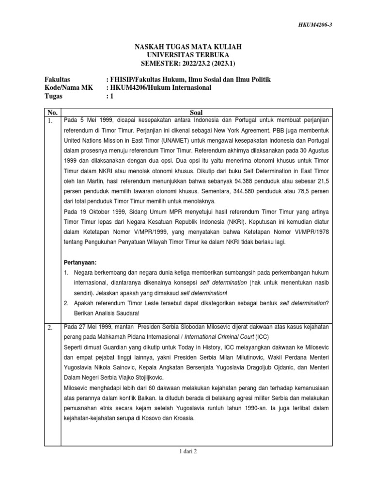 Soal Hkum4206 tmk1 3 | PDF