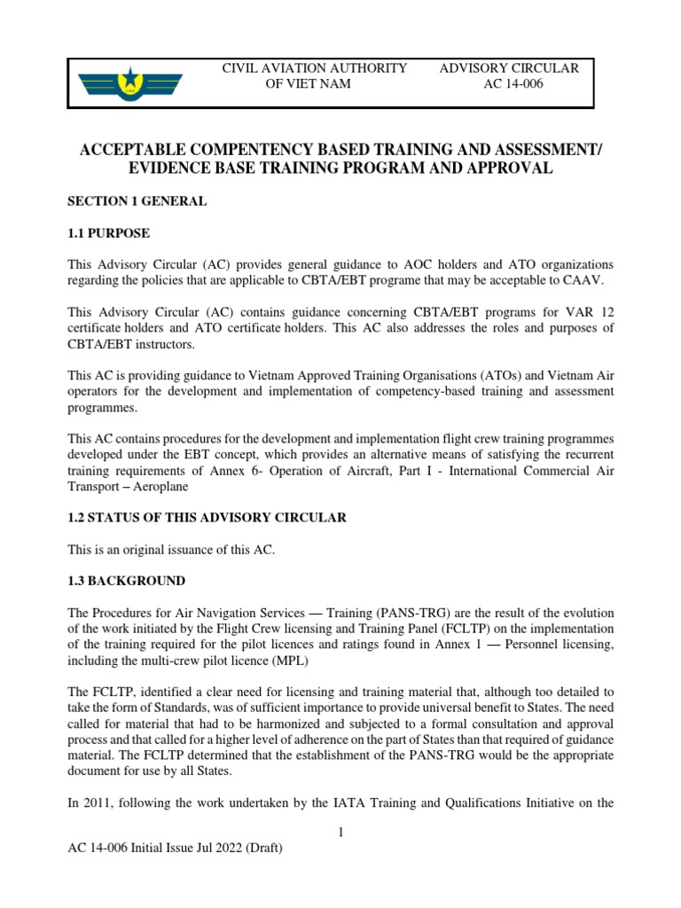 CIVIL AVIATION AUTHORITY ADVISORY CIRCULAR ON COMPETENCY-BASED TRAINING ...