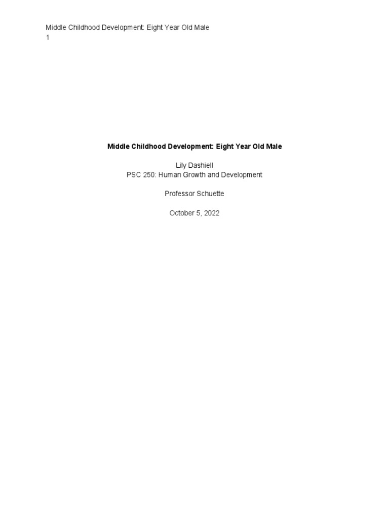Middle Childhood Development Eight Year Old Male | PDF | Cognitive Development | Child Development