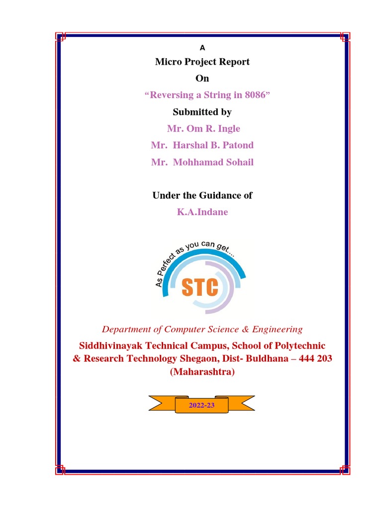 Reversing a String in 8086 Micro Project Report | PDF | Science | Vocational Education
