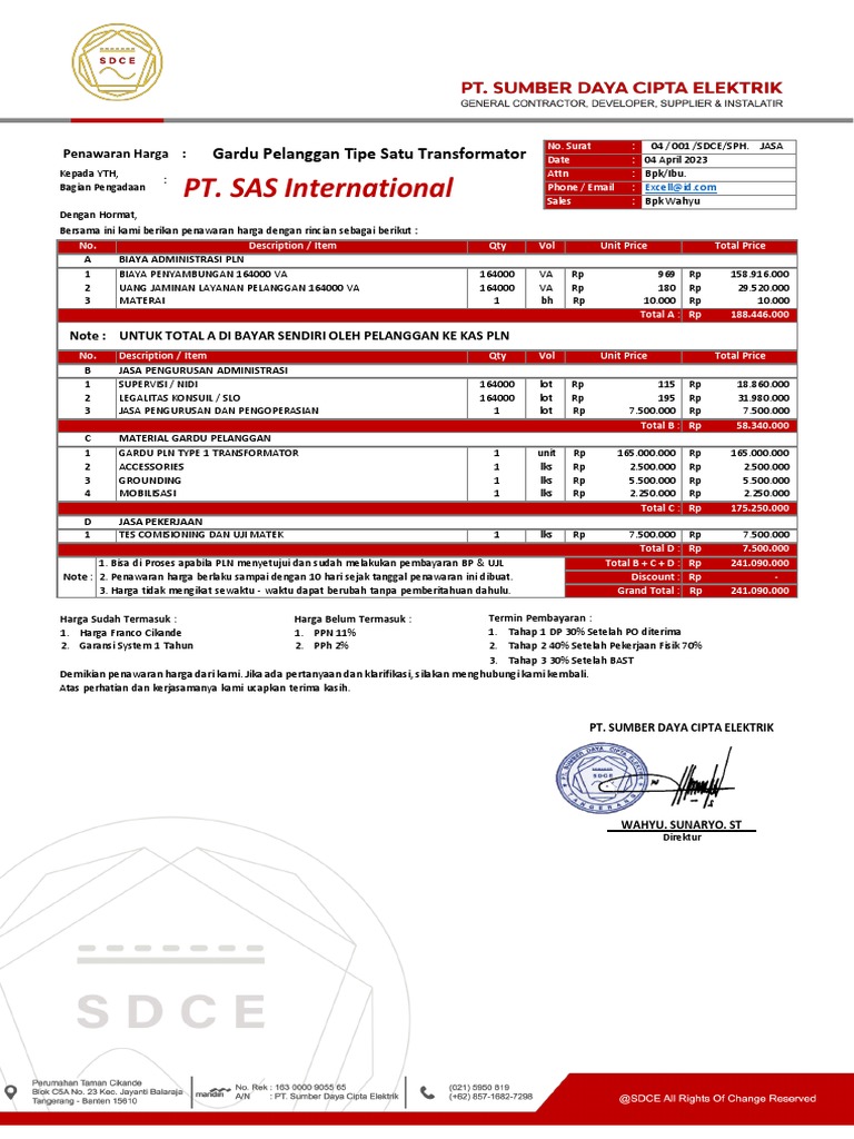 Penawaran Harga Gardu Pelanggan PLN | PDF